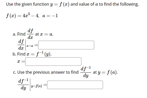 Solved Use the given function y=f(x) ﻿and value of a ﻿to | Chegg.com