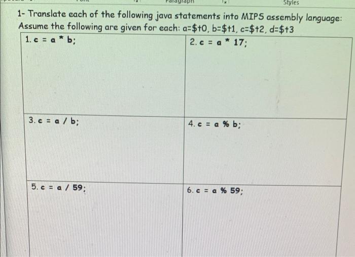 Solved Styles 1- Translate each of the following java | Chegg.com