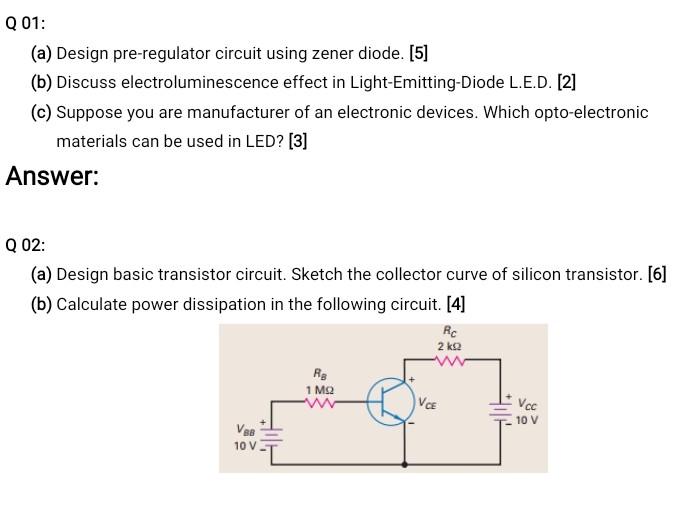 Solved Q 01: (a) Design pre-regulator circuit using zener | Chegg.com