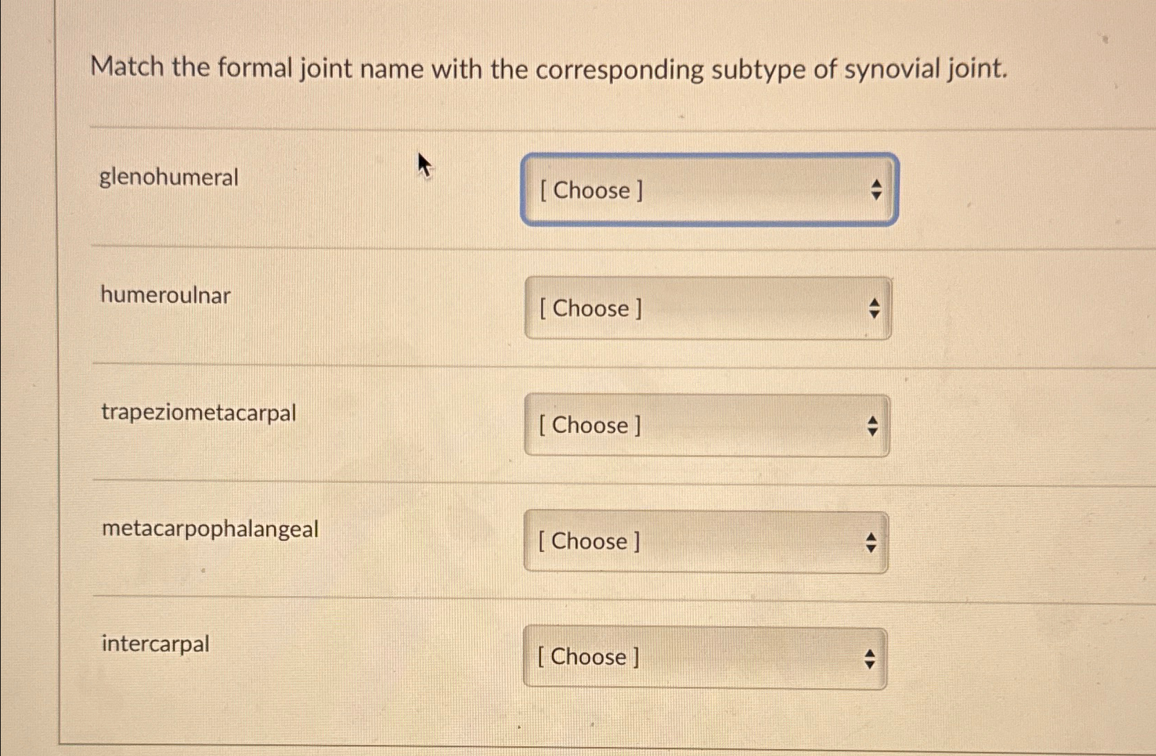 Solved Match the formal joint name with the corresponding | Chegg.com