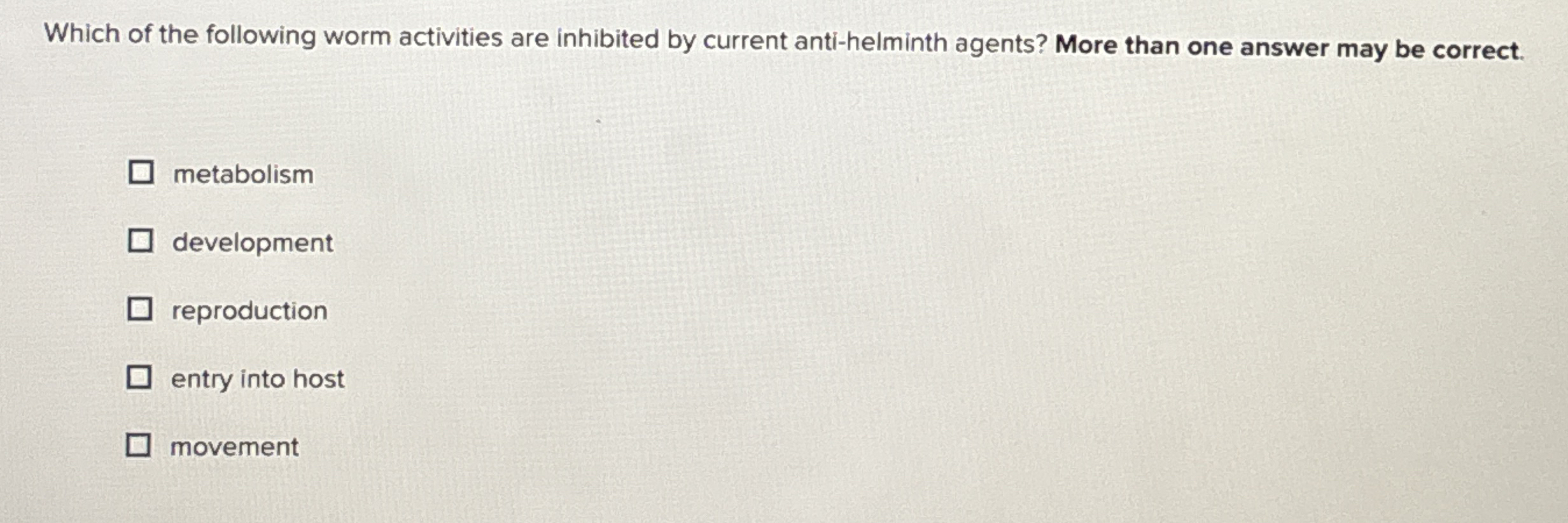 High Quality SOLUTION Which of the following worm activities are inhibited | Chegg.com