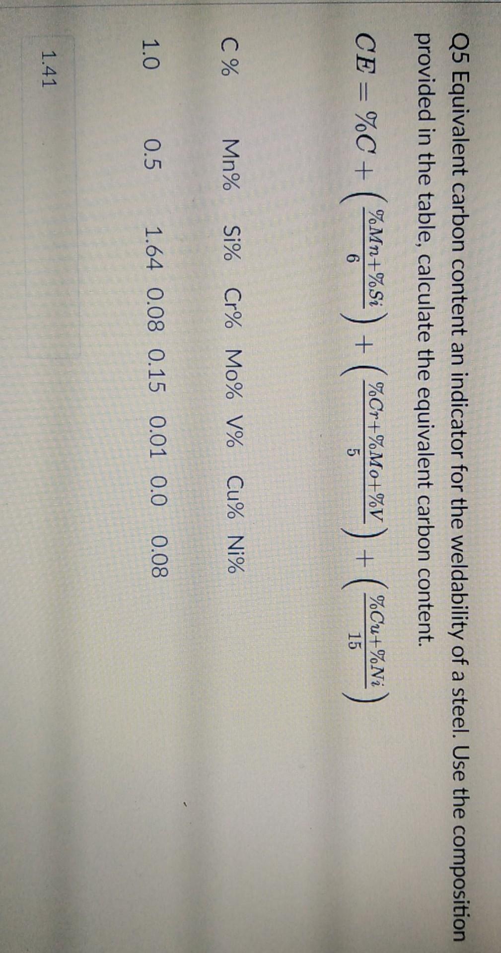 Solved Q5 Equivalent carbon content an indicator for the | Chegg.com
