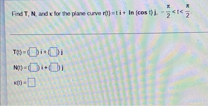 Solved TC - ts Find T, N, and k for the plane curve r(t)=ti+ | Chegg.com