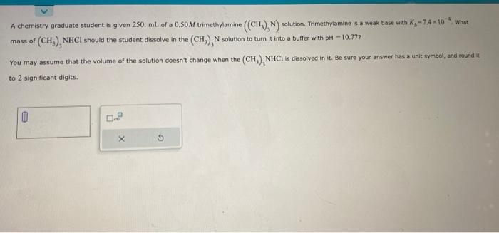 Solved mass of (CH3)3NHCl should the student dissolve in the | Chegg.com