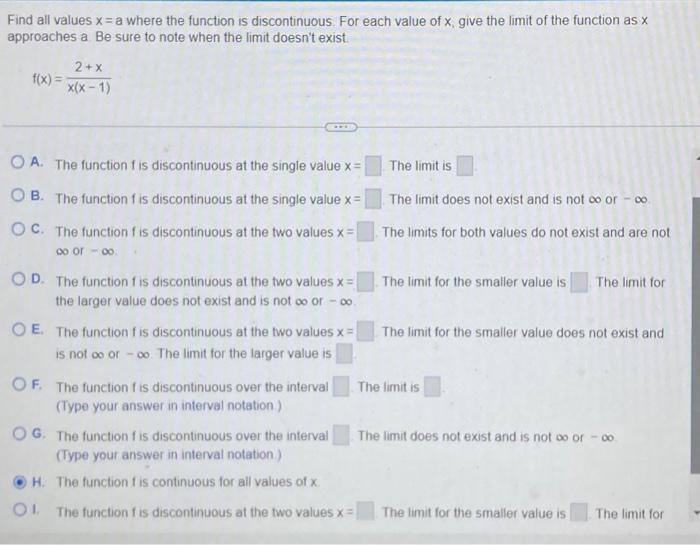 Solved Find all values x = a where the function is | Chegg.com