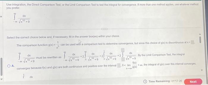 Solved Use integration, the Direct Comparison Test, or the | Chegg.com