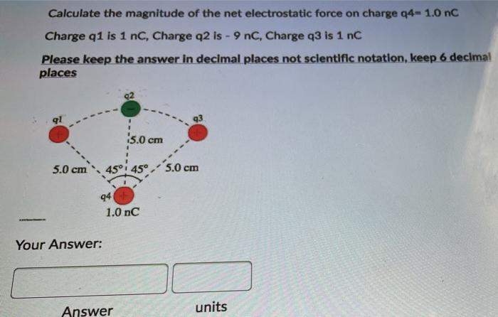 Solved Calculate the magnitude of the net electrostatic | Chegg.com