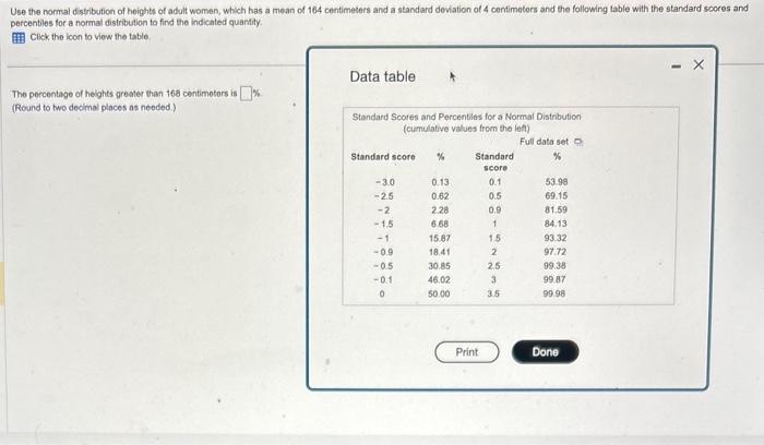 Solved Use the normal distribution of heights of adult | Chegg.com