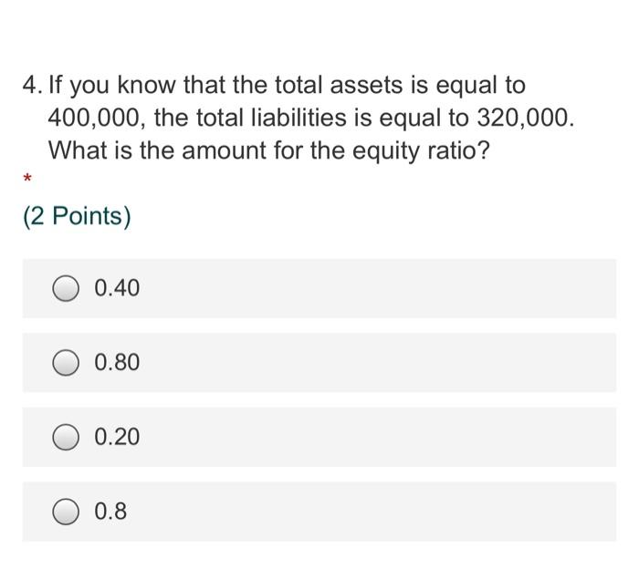 Solved 4. If you know that the total assets is equal to | Chegg.com