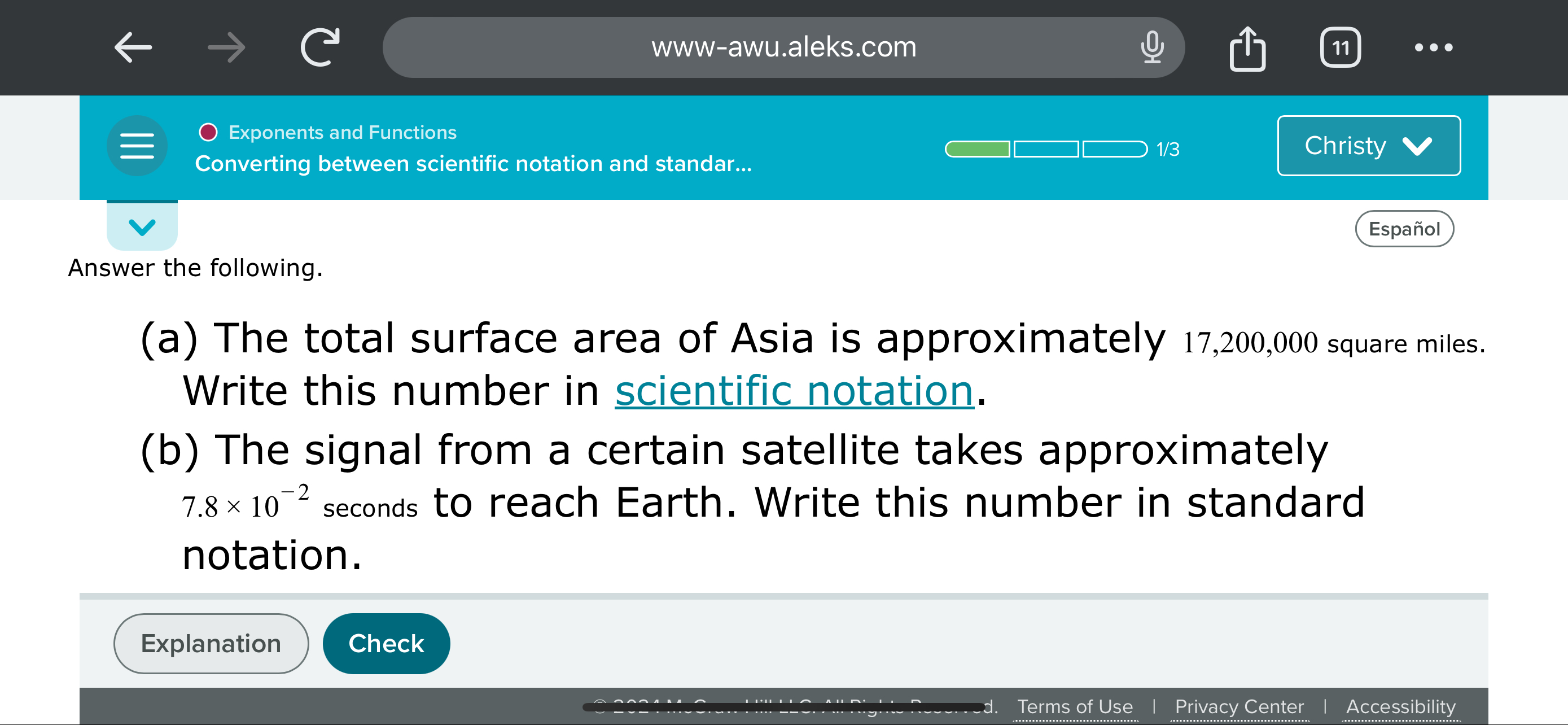 Solved www-awu.aleks.comExponents and FunctionsConverting | Chegg.com