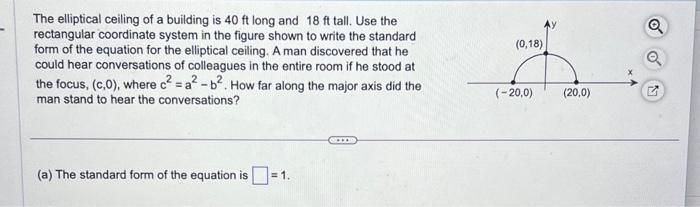 Solved The elliptical ceiling of a building is 40ft long and | Chegg.com