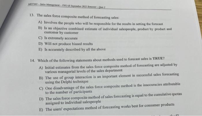 Solved 13. The sales force composite method of forecasting | Chegg.com