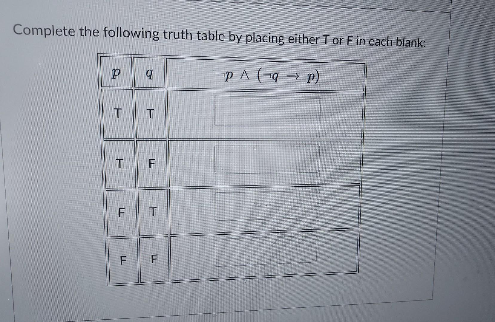 Solved Complete the following truth table by placing either | Chegg.com