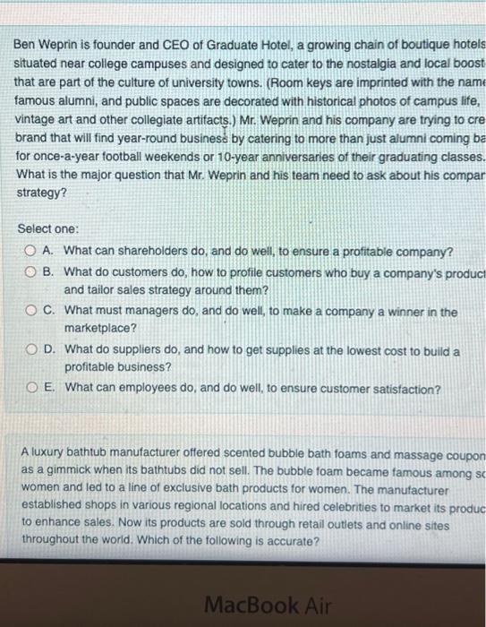Solved Ben Weprin is founder and CEO of Graduate Hotel, a | Chegg.com