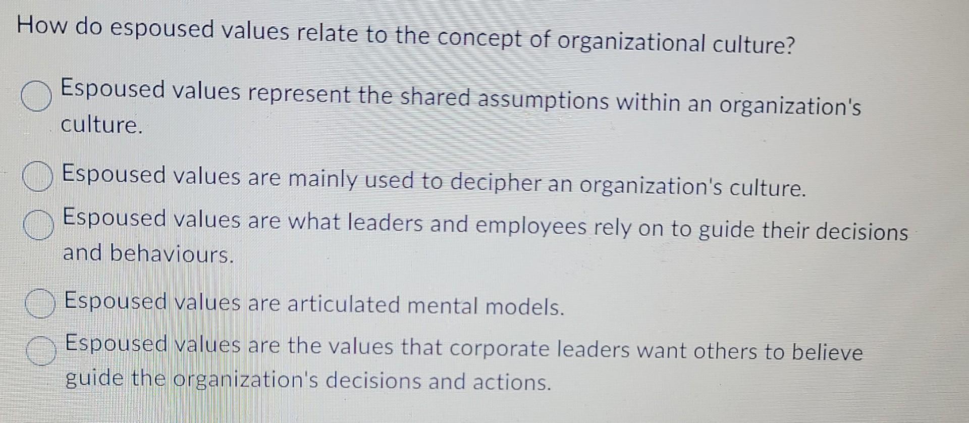 Solved How do espoused values relate to the concept of | Chegg.com