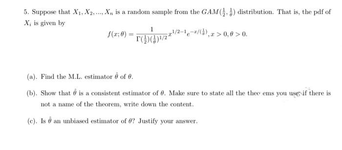 Solved 5. Suppose that X1,X2,…,Xn is a random sample from | Chegg.com