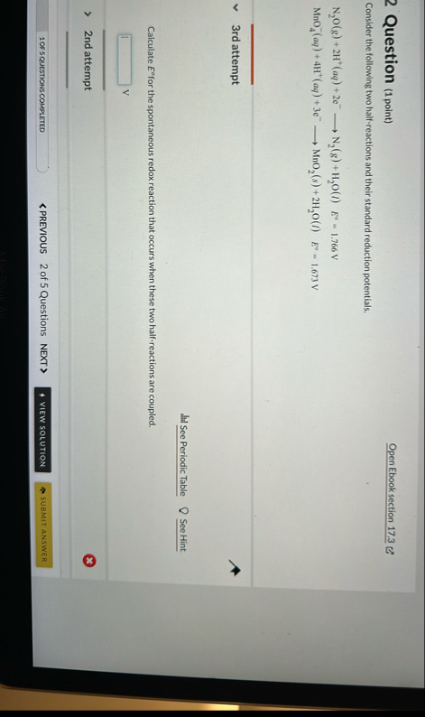 Solved 2 ﻿Question (1 ﻿point)Open Ebook section 17.3Consider | Chegg.com