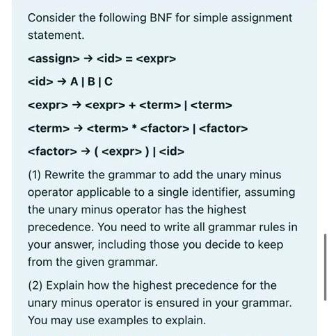 Solved Consider the following BNF for simple assignment | Chegg.com