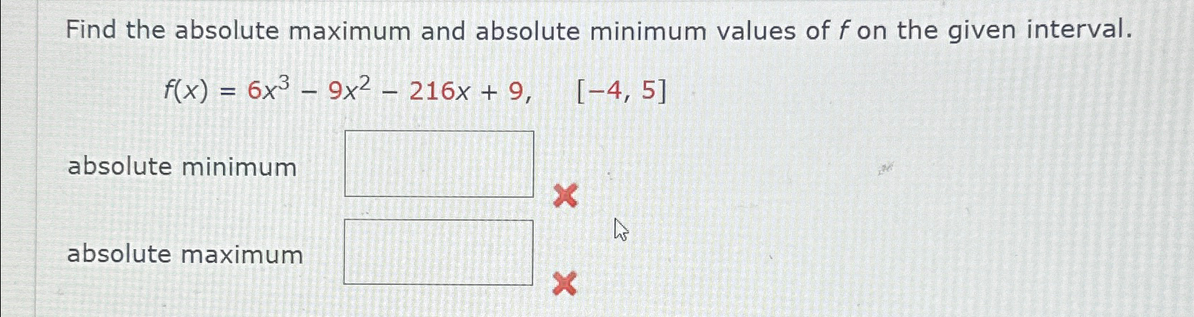 Solved Find the absolute maximum and absolute minimum values | Chegg.com