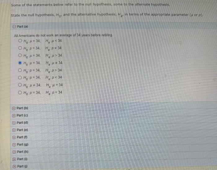 Solved Some of the statements below refer to the null | Chegg.com