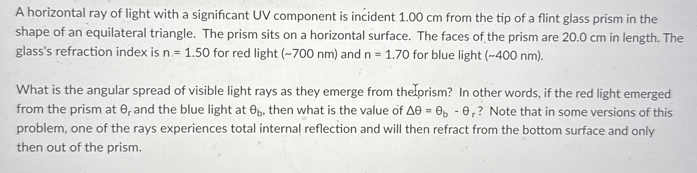 Solved A horizontal ray of light with a significant UV | Chegg.com