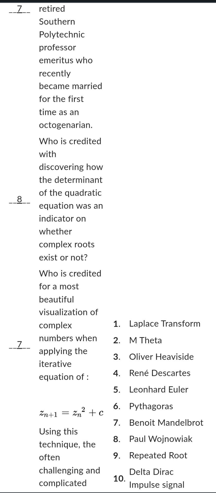 Solved Question 1 8/20 points Match each of the below | Chegg.com