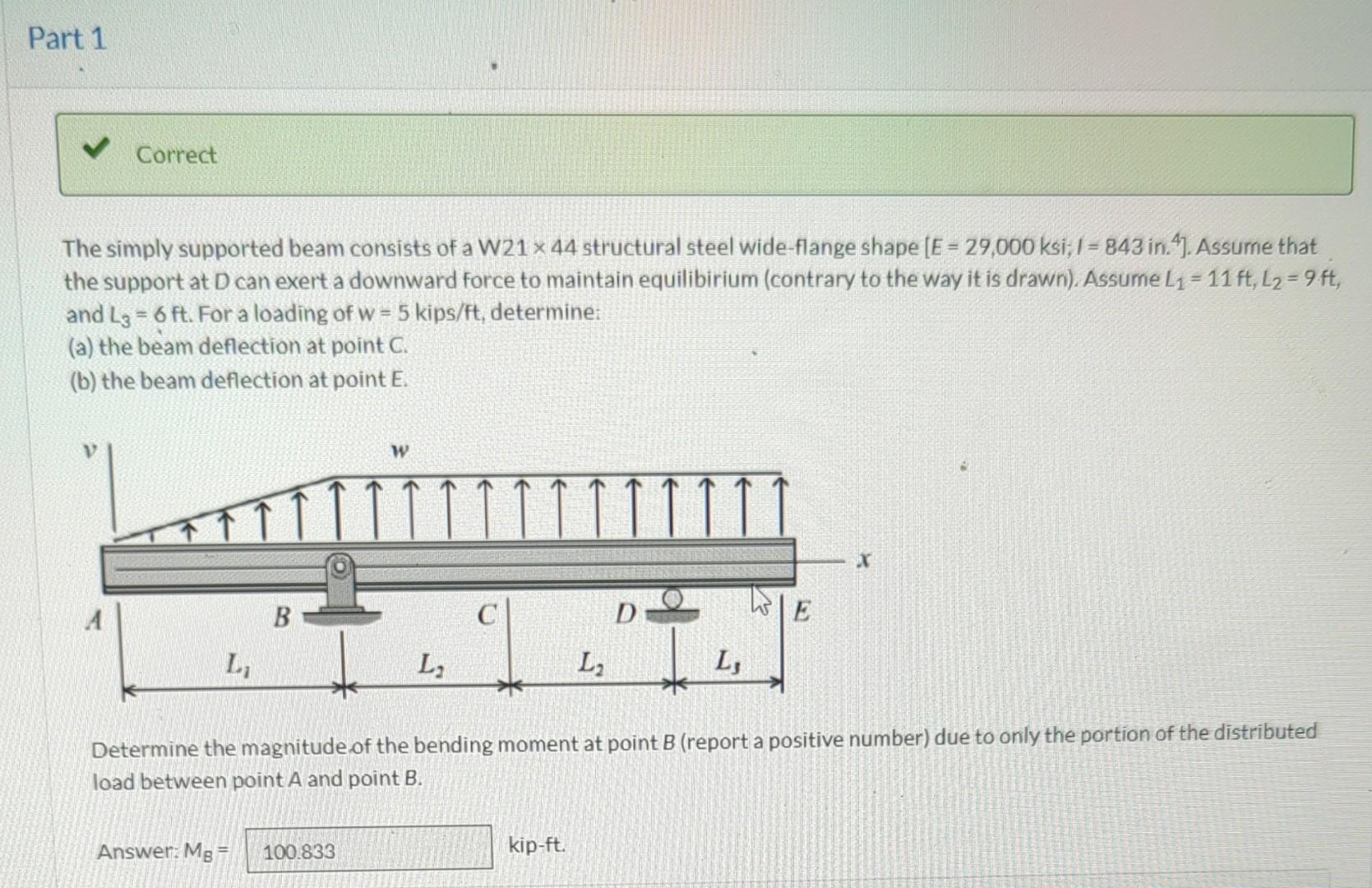 The simply supported beam consists of a W 21×44 | Chegg.com