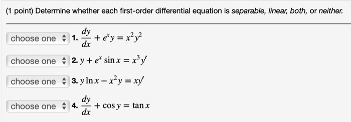Solved (1 point) Determine whether each first-order | Chegg.com