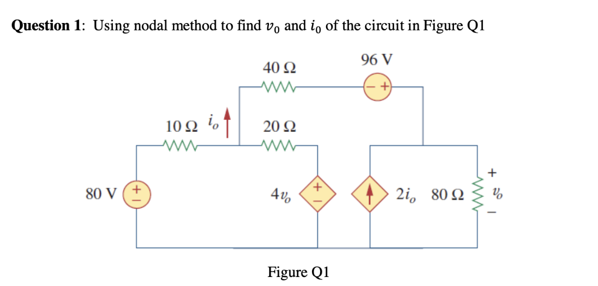 Solved Question 1: Using nodal method to find v0 ﻿and i0 ﻿of | Chegg.com