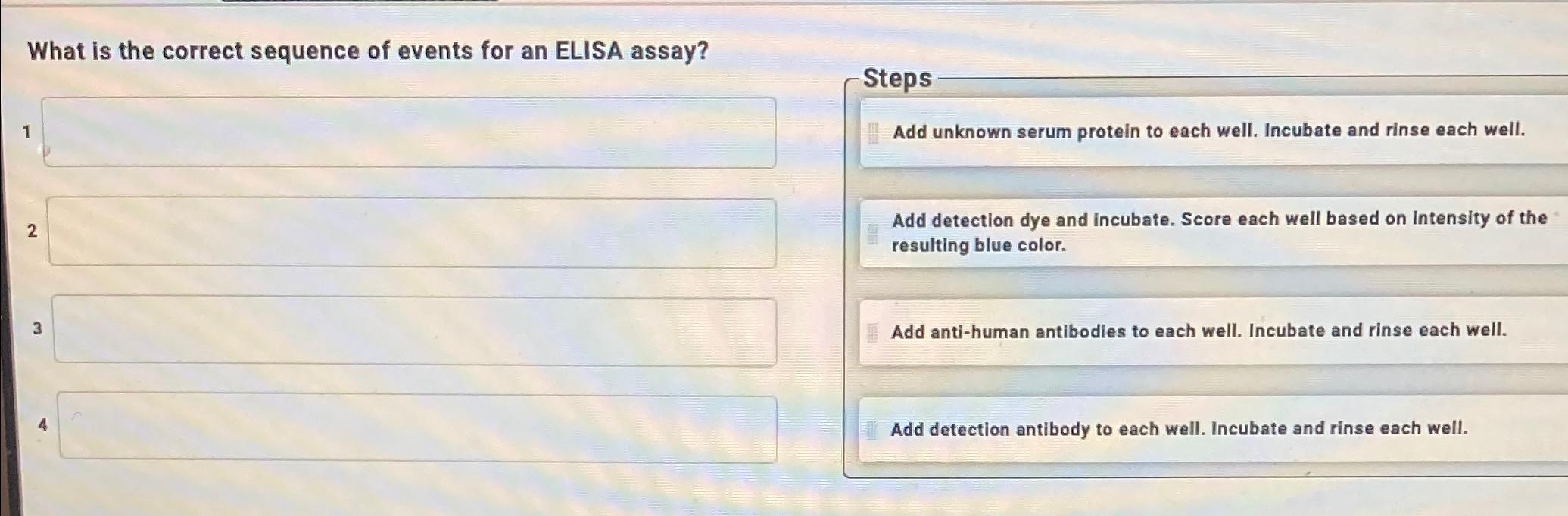 Solved What is the correct sequence of events for an ELISA | Chegg.com