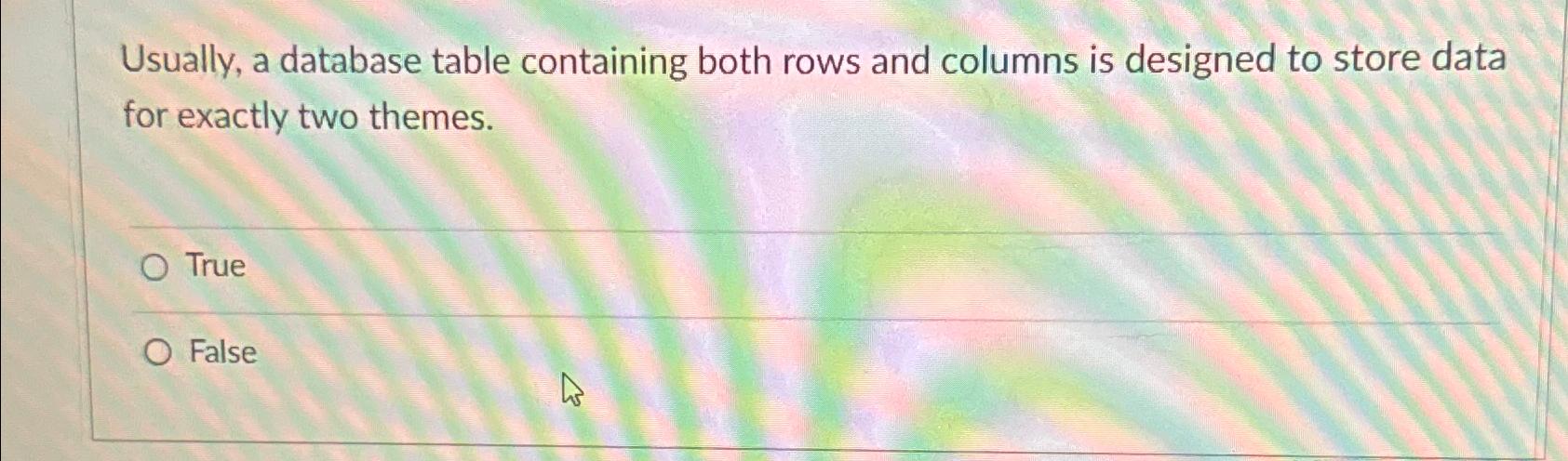 Solved Usually, a database table containing both rows and | Chegg.com