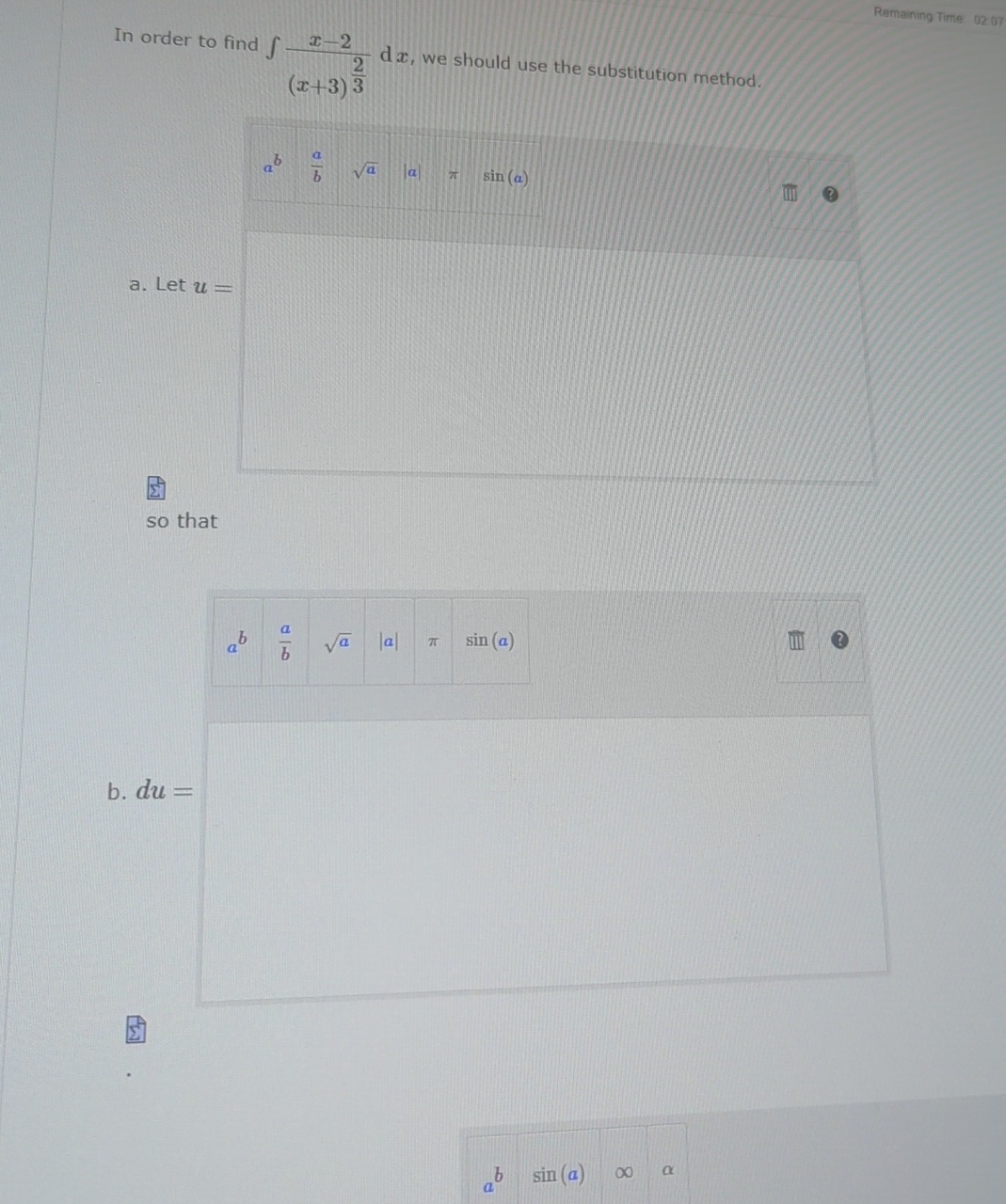 Solved Remaining Time0207In order to find ∫﻿﻿x-2(x+3)23dx, | Chegg.com