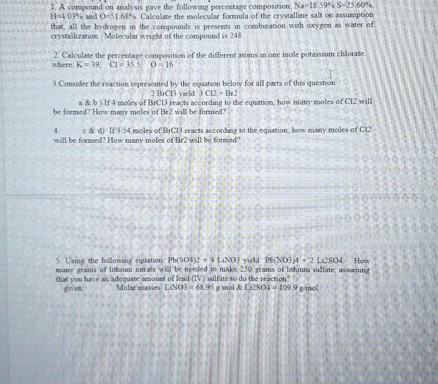 Solved 1. A compound on analysis gave the following | Chegg.com