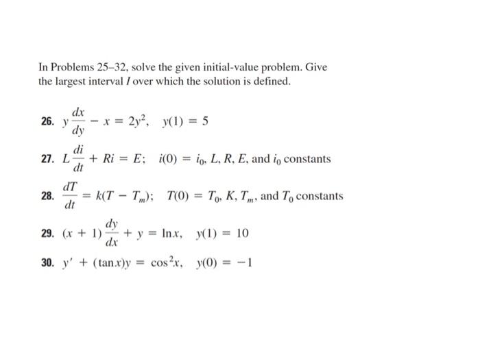 Solved In Problems 25-32, solve the given initial-value | Chegg.com