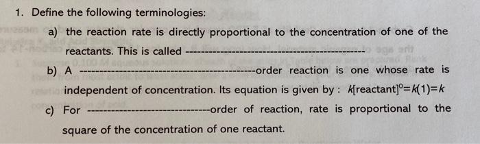 Solved 1. Define the following terminologies: a) the | Chegg.com