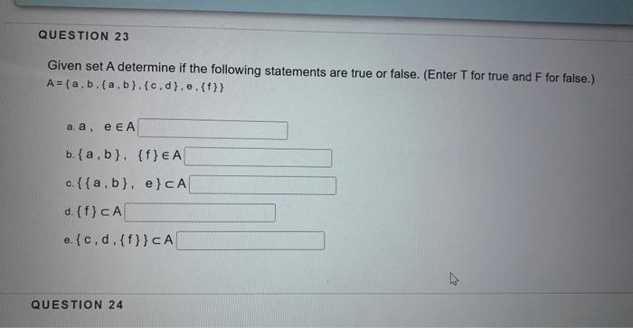Solved Given set A determine if the following statements are | Chegg.com