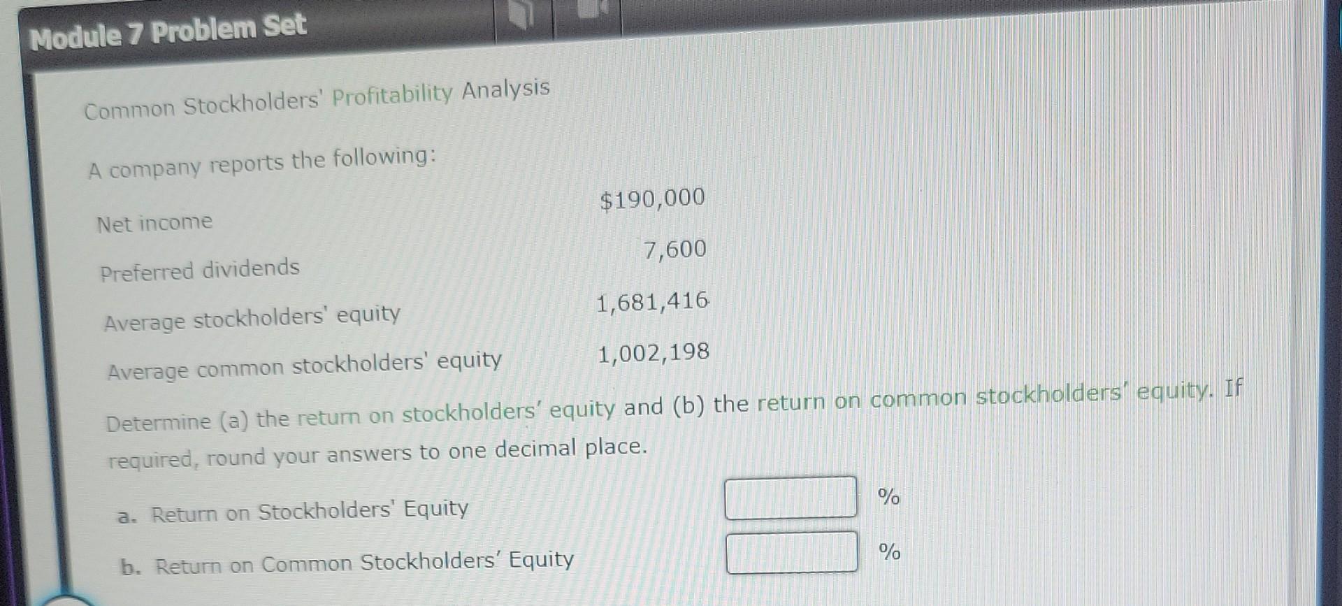 Solved Module 7 Problem Set Common Stockholders' | Chegg.com