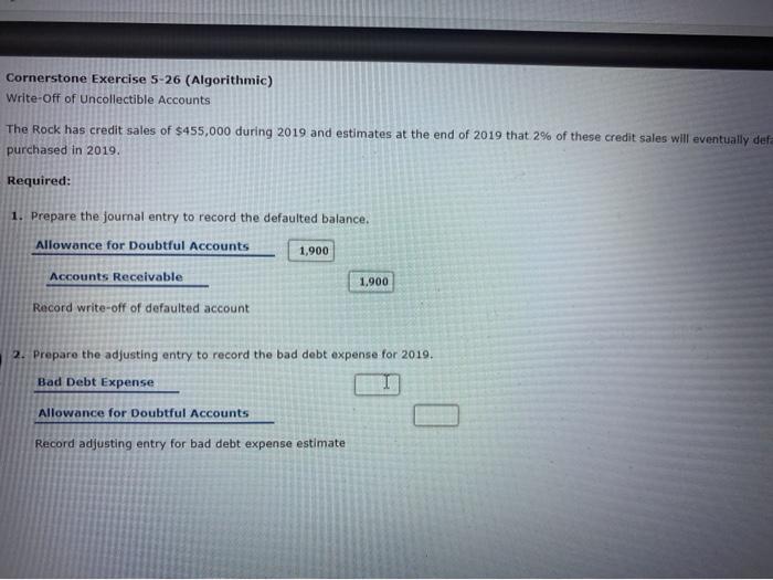 Solved Cornerstone Exercise 5-26 (Algorithmic) Write-Off of | Chegg.com