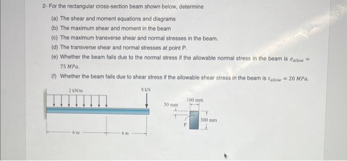 Solved 2- For the rectangular cross-section beam shown | Chegg.com