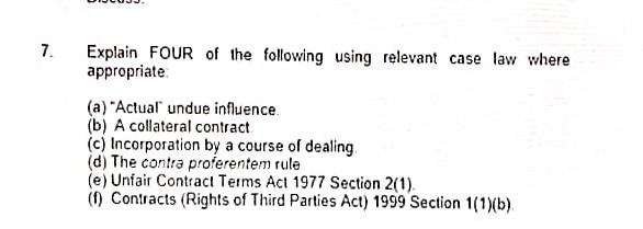 Solved Explain FOUR of the following using relevant case law | Chegg.com