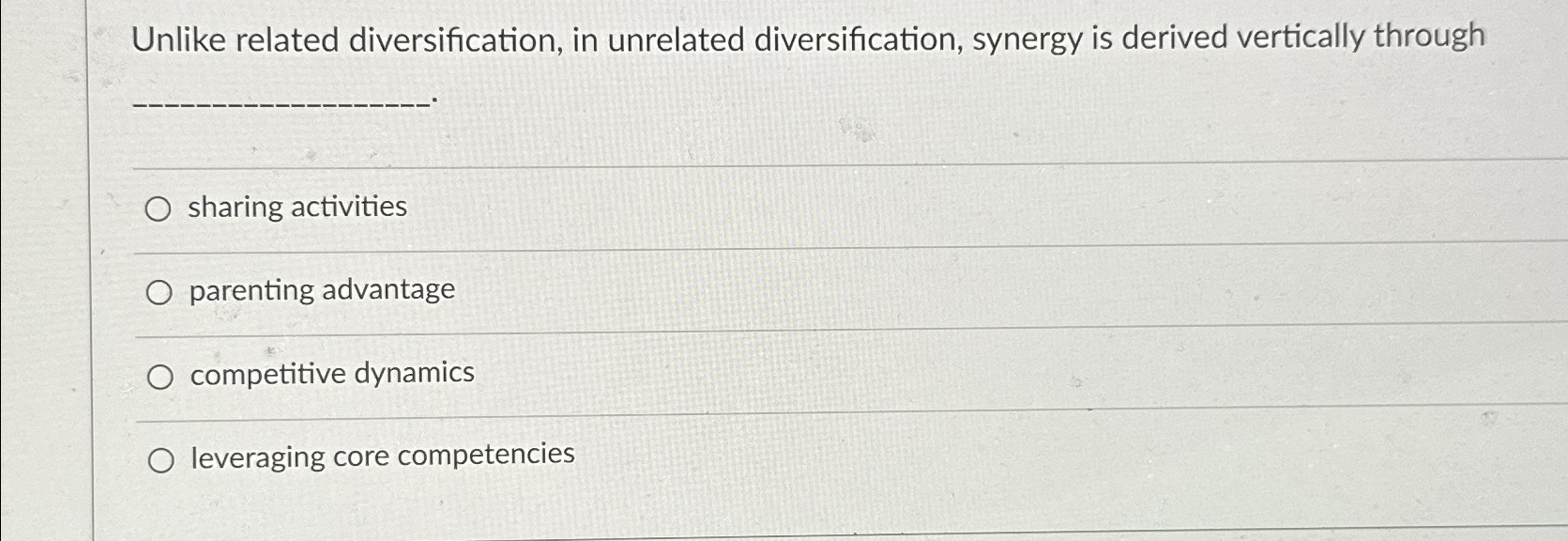 Solved Unlike related diversification, in unrelated | Chegg.com Solved Unlike related diversification, in unrelated | Chegg.com