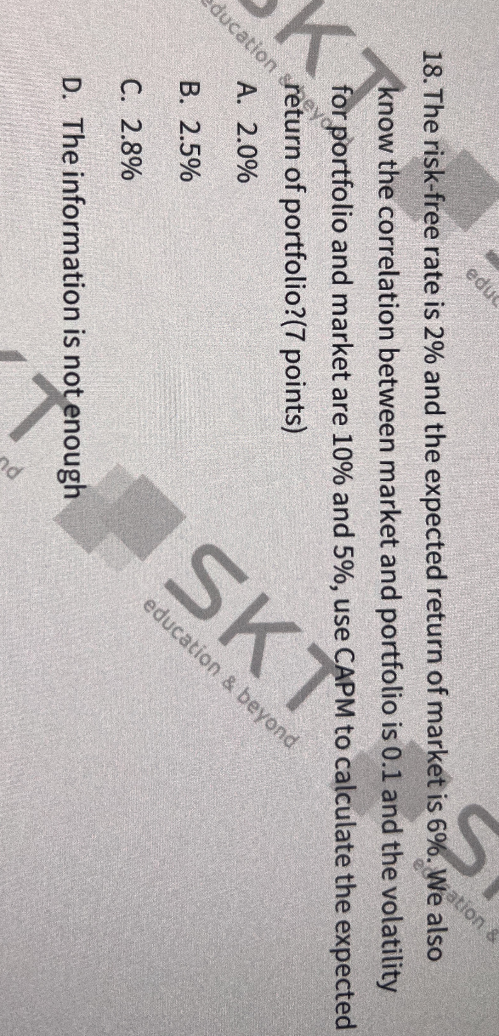 Solved The risk-free rate is 2% ﻿and the expected return of | Chegg.com