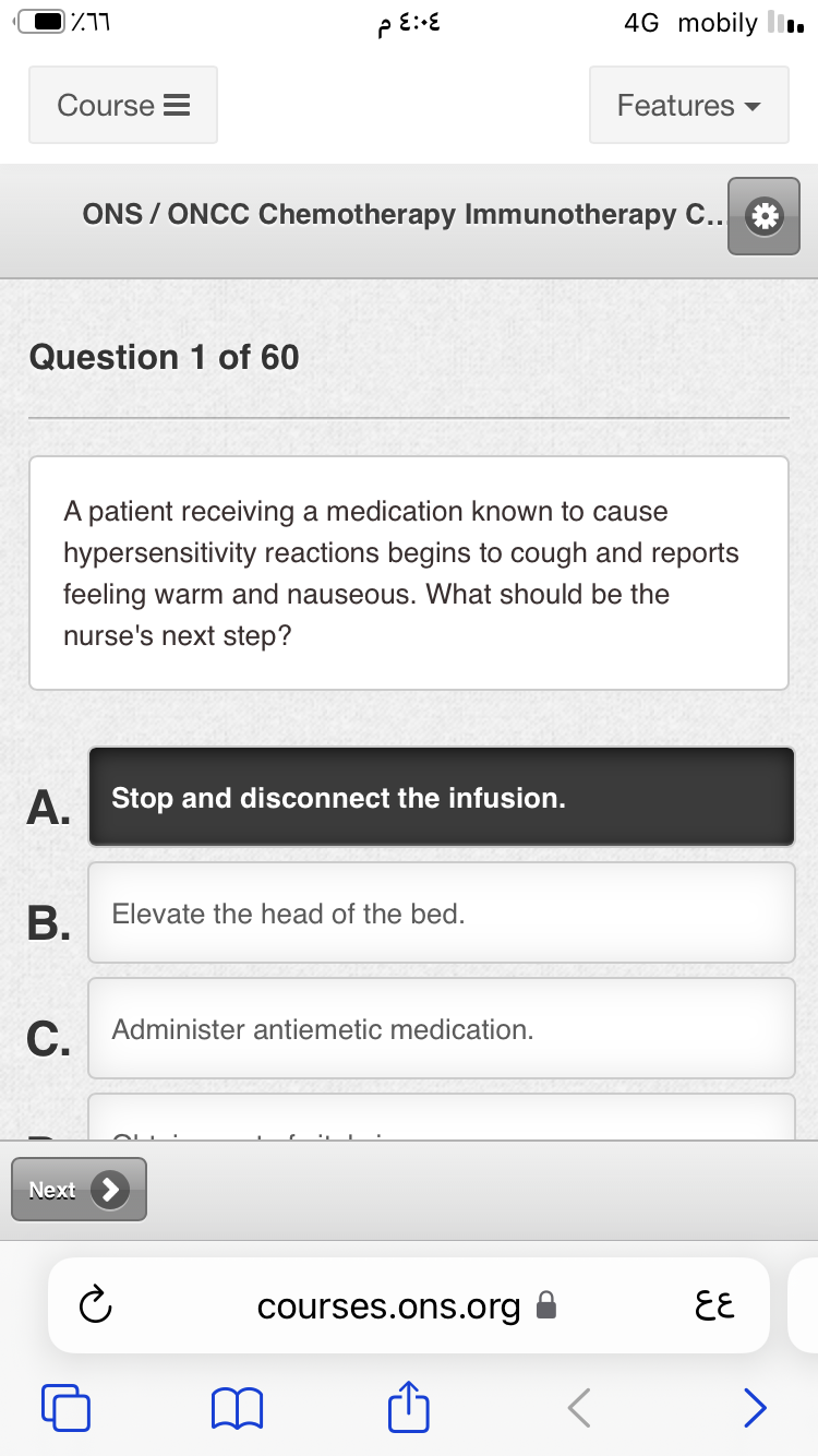 Solved ONS / ﻿ONCC Chemotherapy Immunotherapy C..Question 1 | Chegg.com