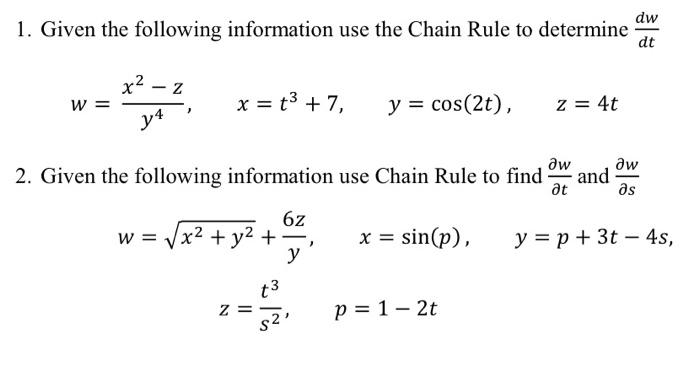Solved 1. Given the following information use the Chain Rule | Chegg.com