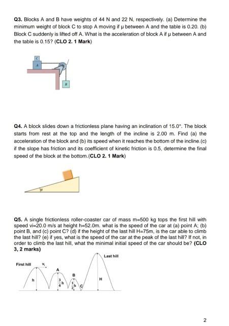 Solved Q1. A 2.0 kg block slides along a frictionless track | Chegg.com