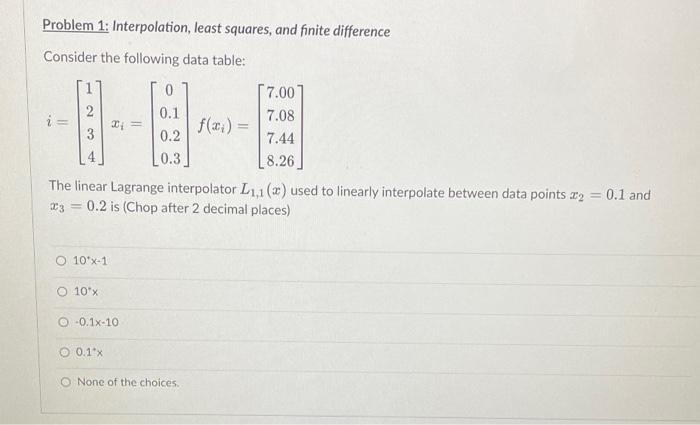 Solved Problem 1: Interpolation, least squares, and finite | Chegg.com