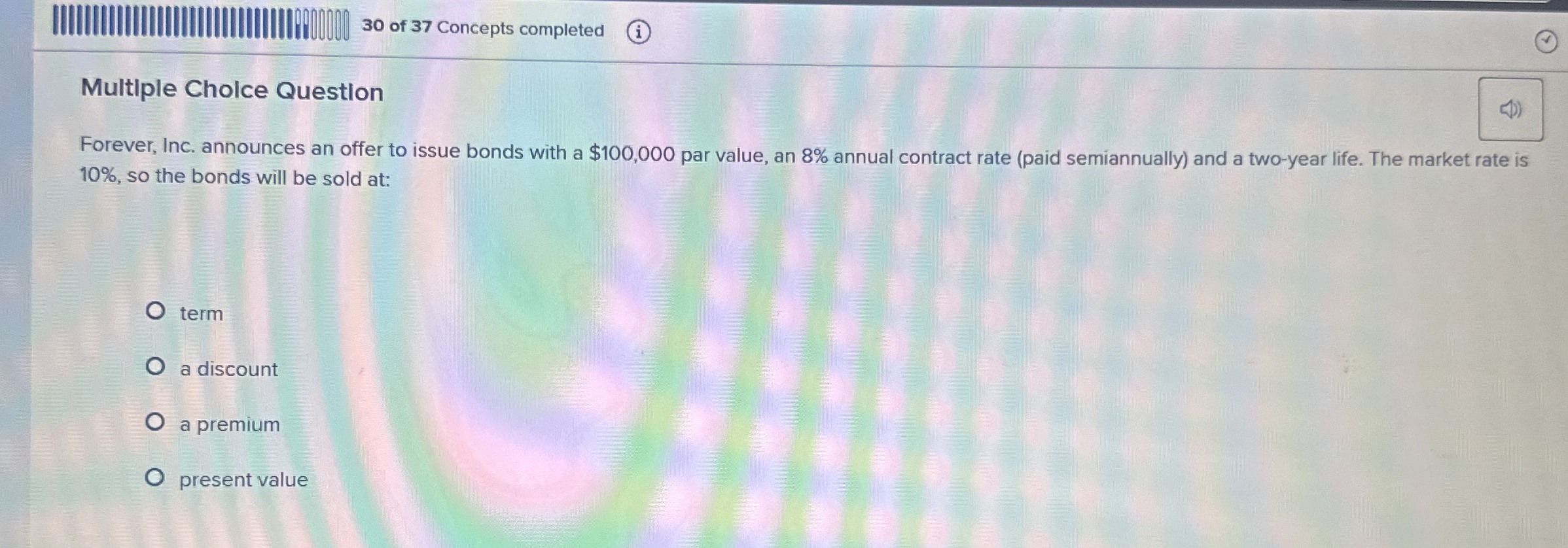 Solved 30 ﻿of 37 ﻿Concepts completedMultiple Cholce | Chegg.com