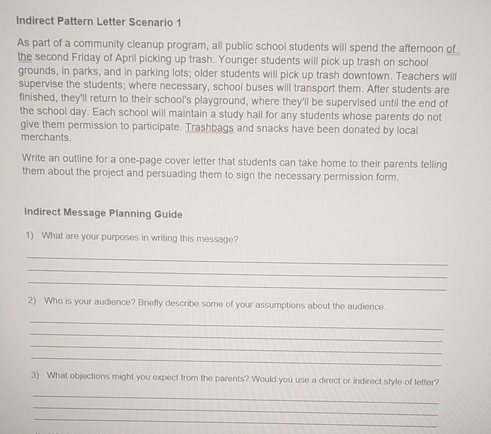 Indirect Pattern Letter Scenario 1 As part of a | Chegg.com