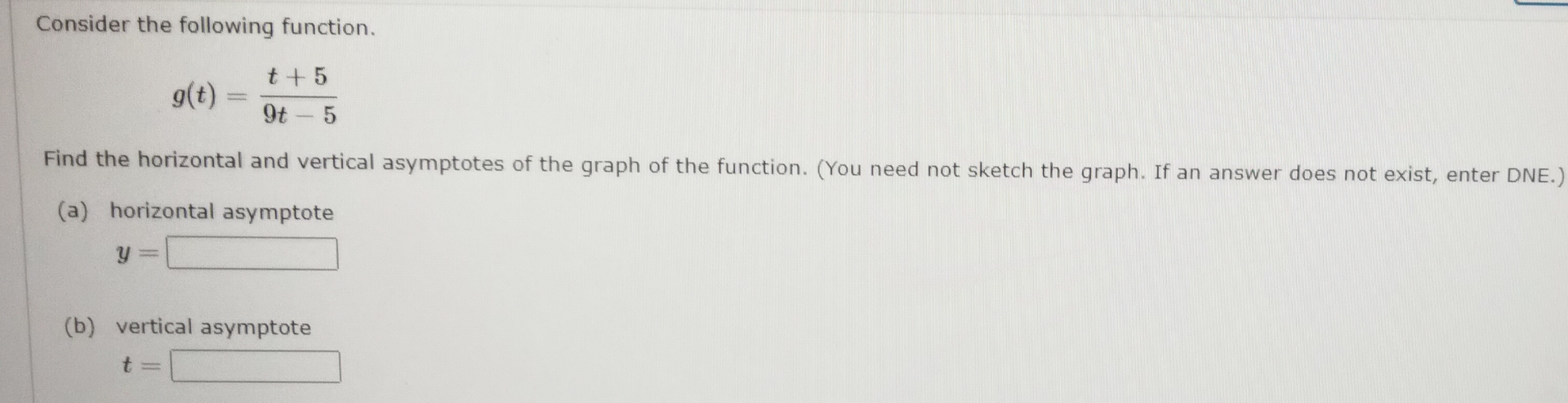 Solved Consider the following function.g(t)=t+59t-5Find the | Chegg.com