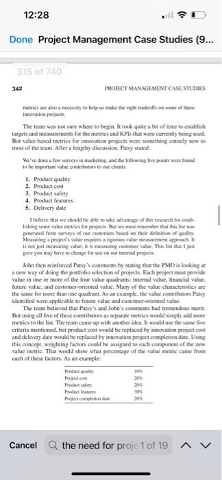 Solved Done Project Management Case Studies (9... The Need | Chegg.com